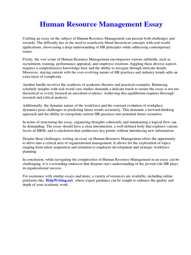 Human Resource Management Essay | PDF Human Resource Management Essay | PDF