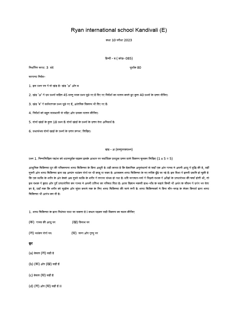 10 STD Prelium Paper 23 Hindi | PDF