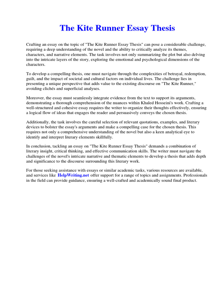 The Kite Runner Essay Thesis | PDF | Essays | Narrative