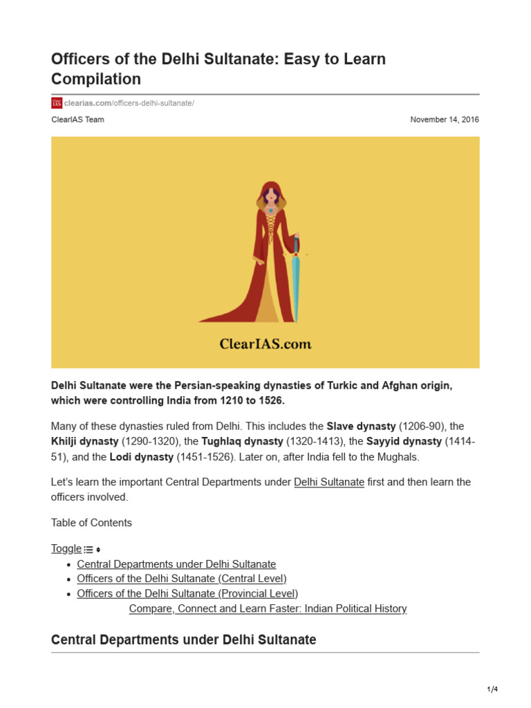 Delhi Sultanate Officers Guide | PDF | Government