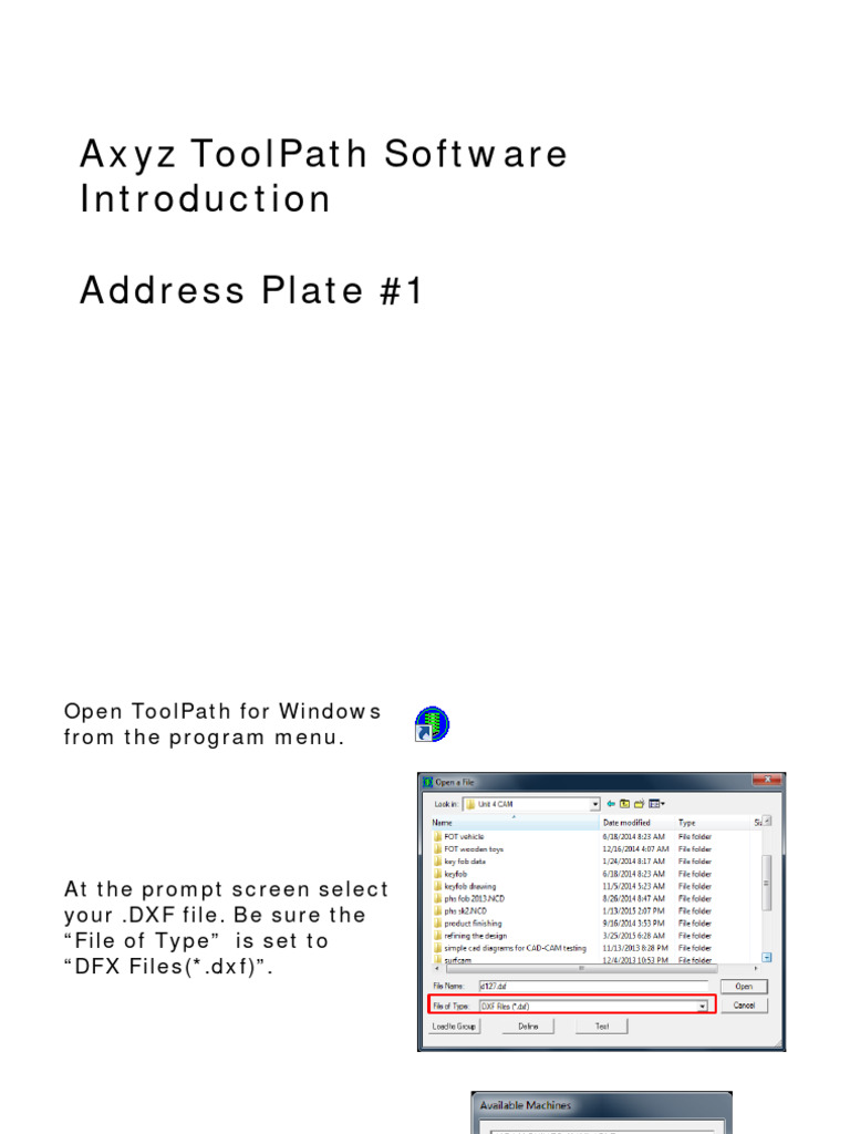Axyz Toolpath Software Introduction Address Plate 1 | PDF | Machine Tool | Menu (Computing)