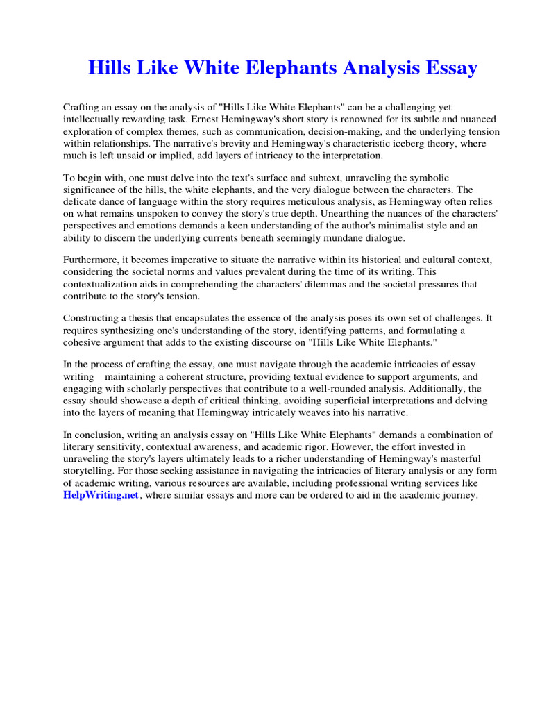 Hills Like White Elephants Analysis Essay | PDF | Medical Ultrasound ...