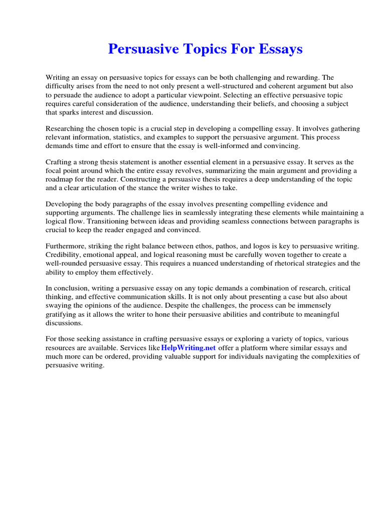Persuasive Topics For Essays | PDF | Essays