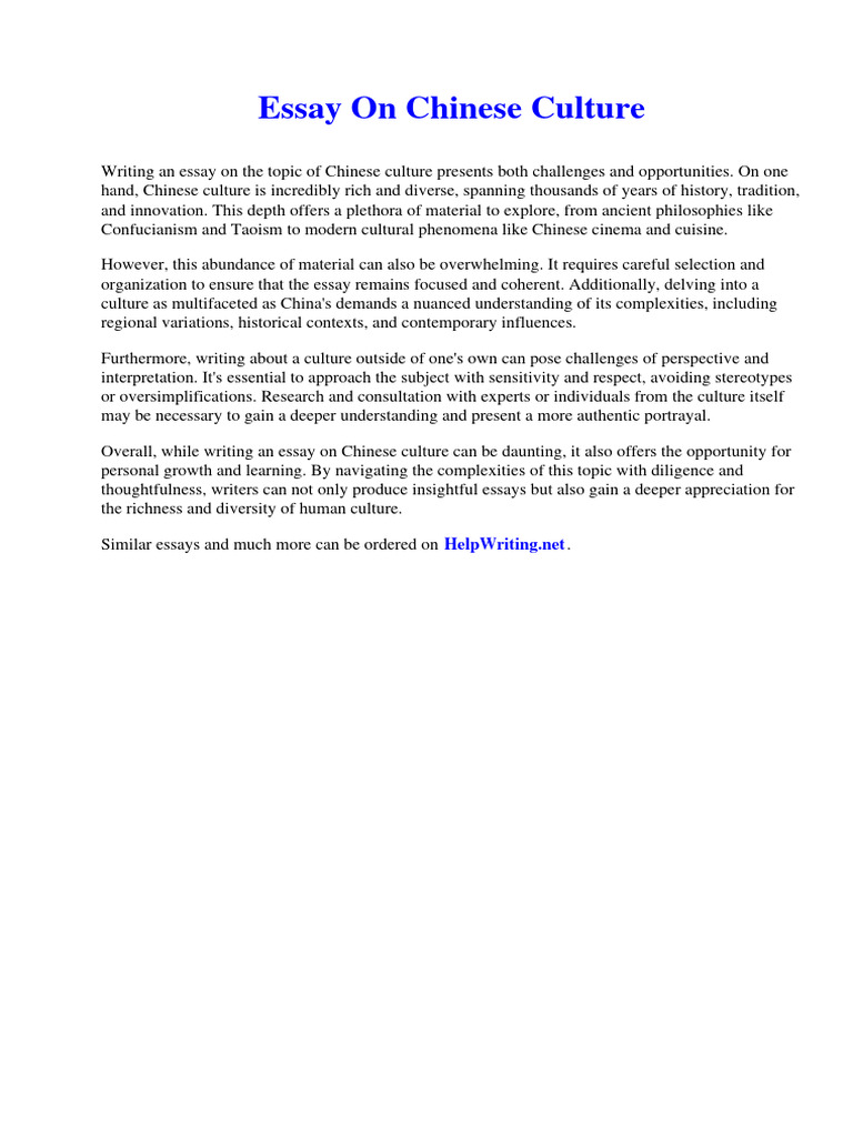 Essay On Chinese Culture | PDF | Wonder Woman | Chinese Culture
