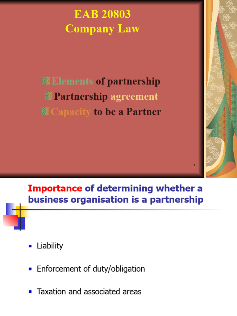 Elements of Partnership in Business Law | PDF | Partnership | Private Law