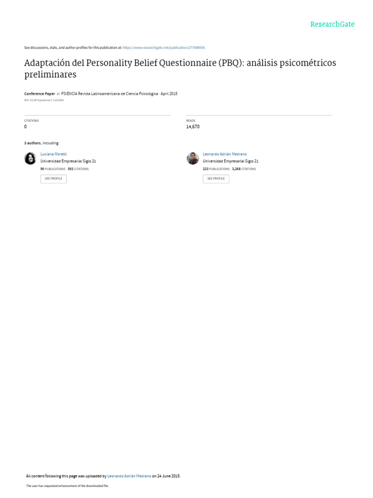 Adaptación Del Personality Belief Questionnaire (PBQ) : Análisis ...