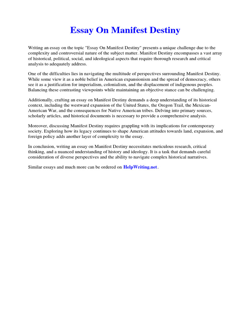 Essay On Manifest Destiny | PDF | Médecins Sans Frontières | Essays
