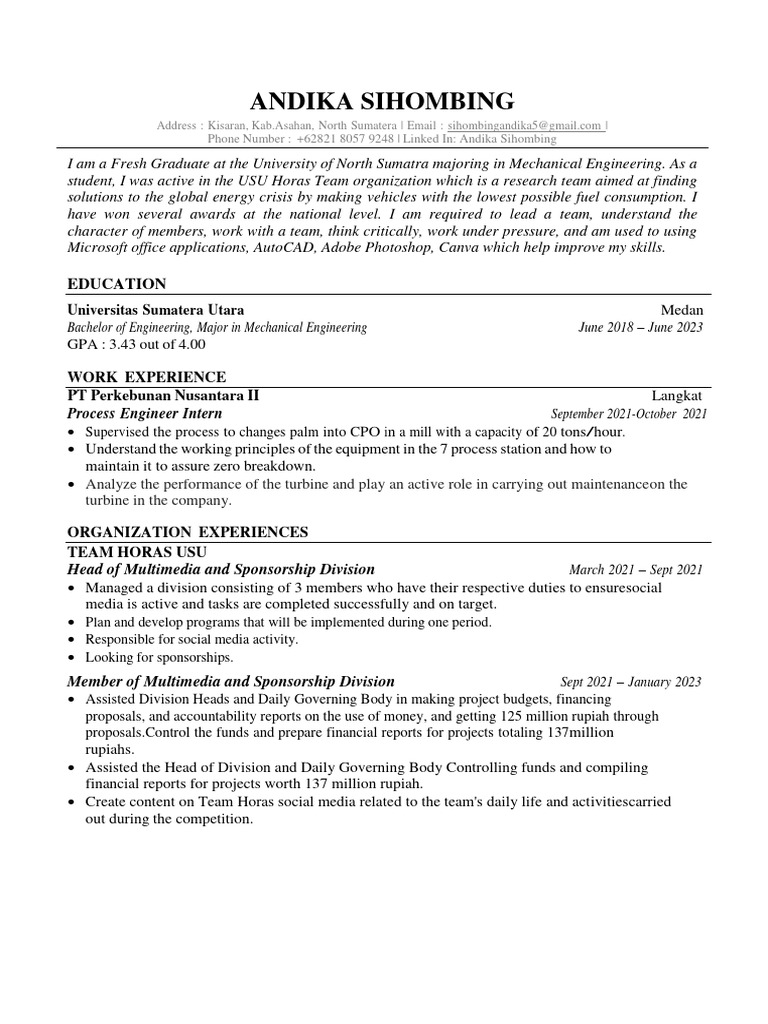 Mechanical Engineering Graduate Resume | PDF | Business