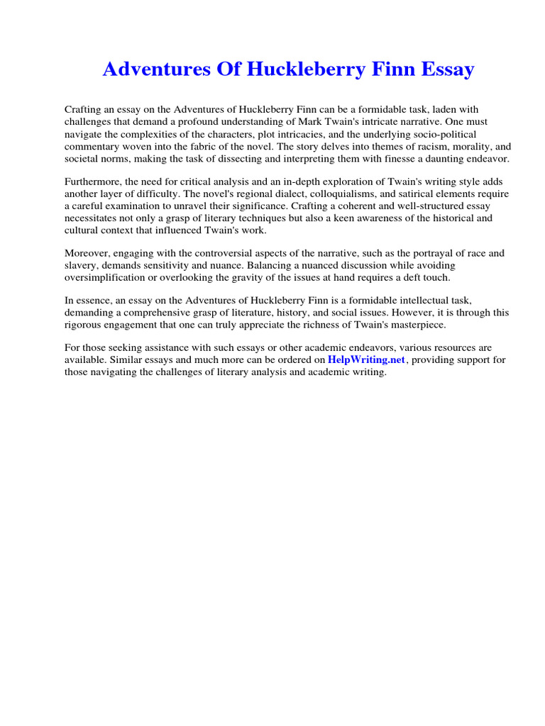 Adventures of Huckleberry Finn Essay | PDF | Major Depressive Disorder ...