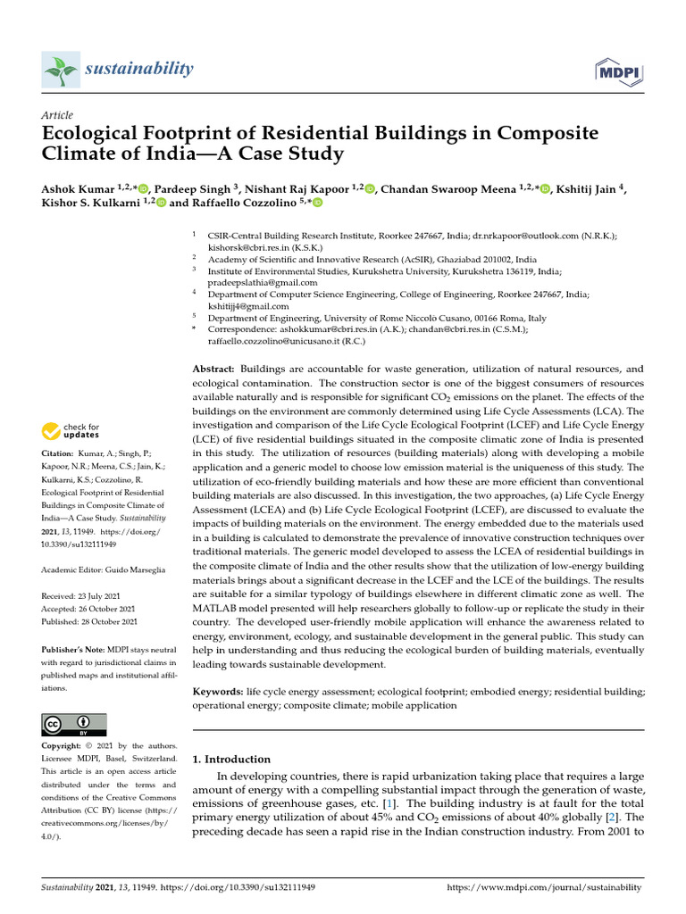 Ecological Footprint of Residential Buildings in Composite Climate of ...