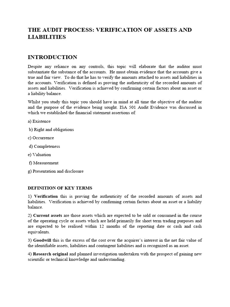 THE AUDIT PROCESS Verication of Assets | PDF | Goodwill (Accounting ...