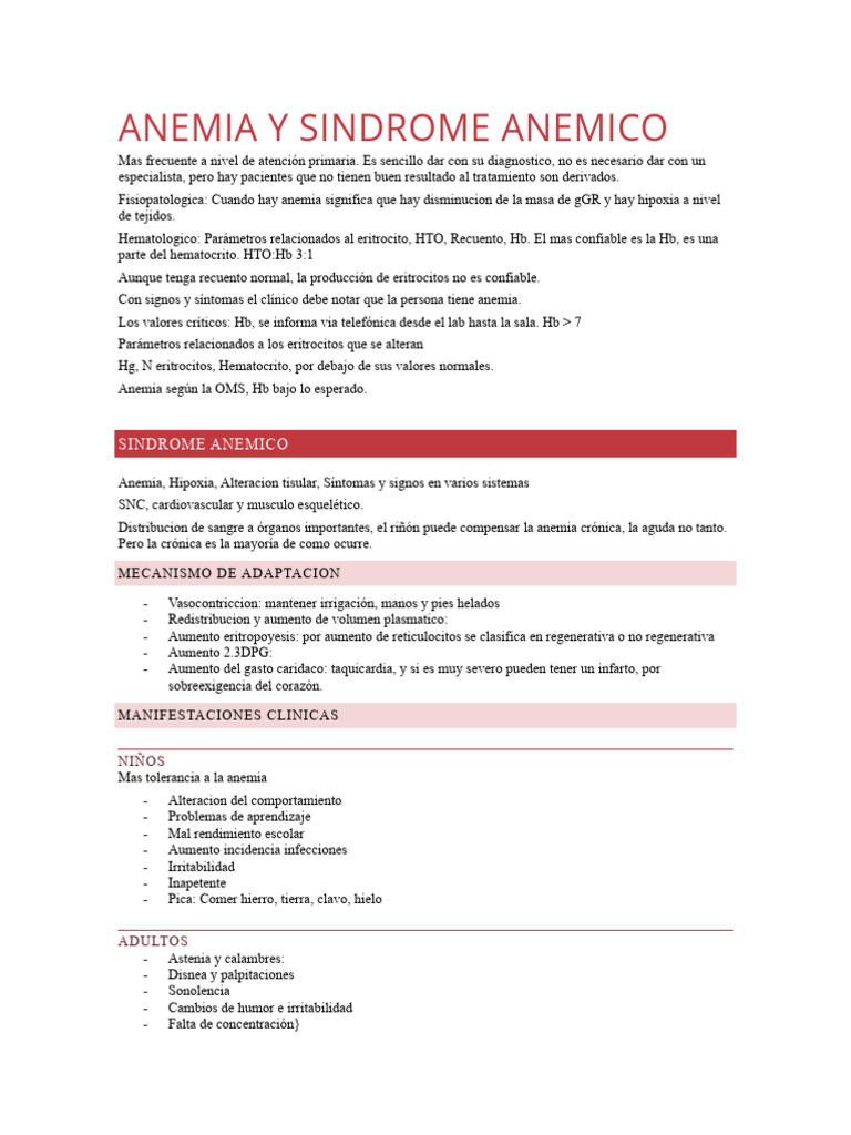 Anemia y Sindrome Anemico | Descargar gratis PDF | Anemia | Medicina ...