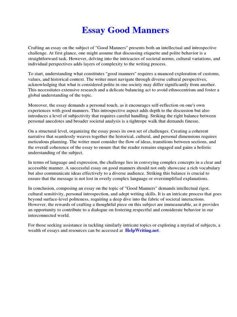 Essay Good Manners Download Free Pdf Computer Network Meningitis