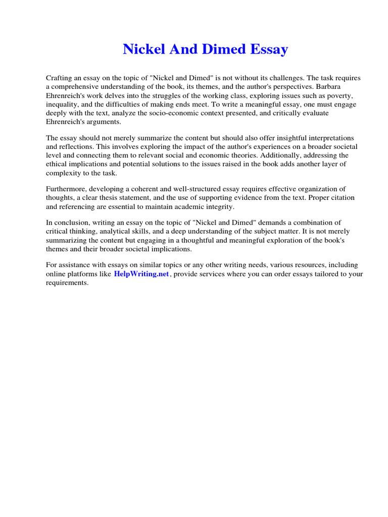 Nickel and Dimed Essay | PDF | Sign Language | Essays