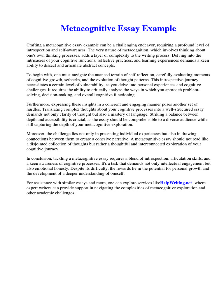 Metacognitive Essay Example | PDF | Heredity | Metacognition