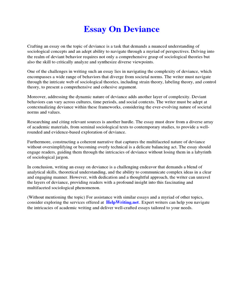 Essay On Deviance | PDF | Deviance (Sociology) | Pregnancy