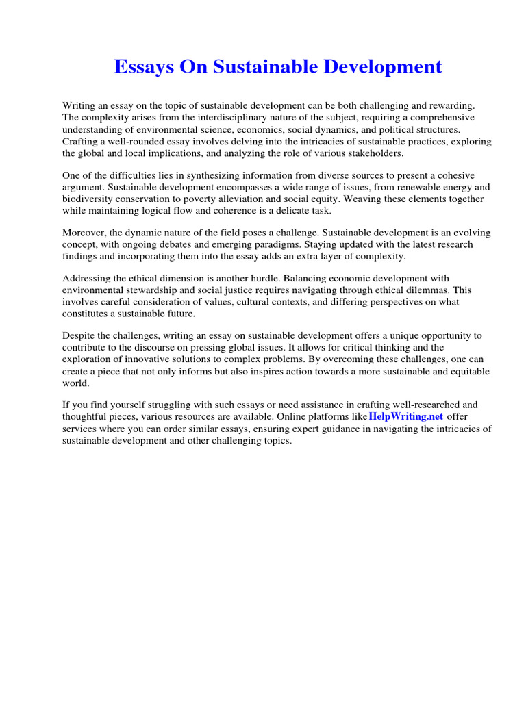 Sustainable Development Essays | PDF | Sustainability | Sustainable ...