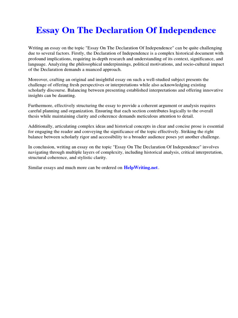 Essay On The Declaration of Independence | PDF | Psychology | Cognitive ...