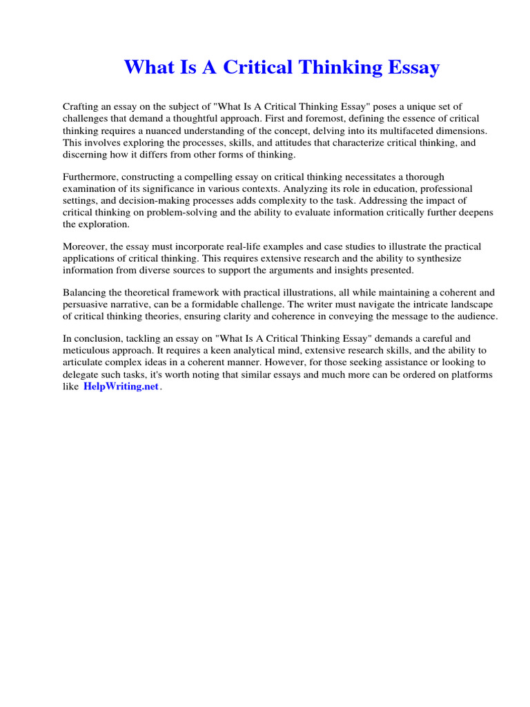 What Is A Critical Thinking Essay | PDF | Critical Thinking | Thought