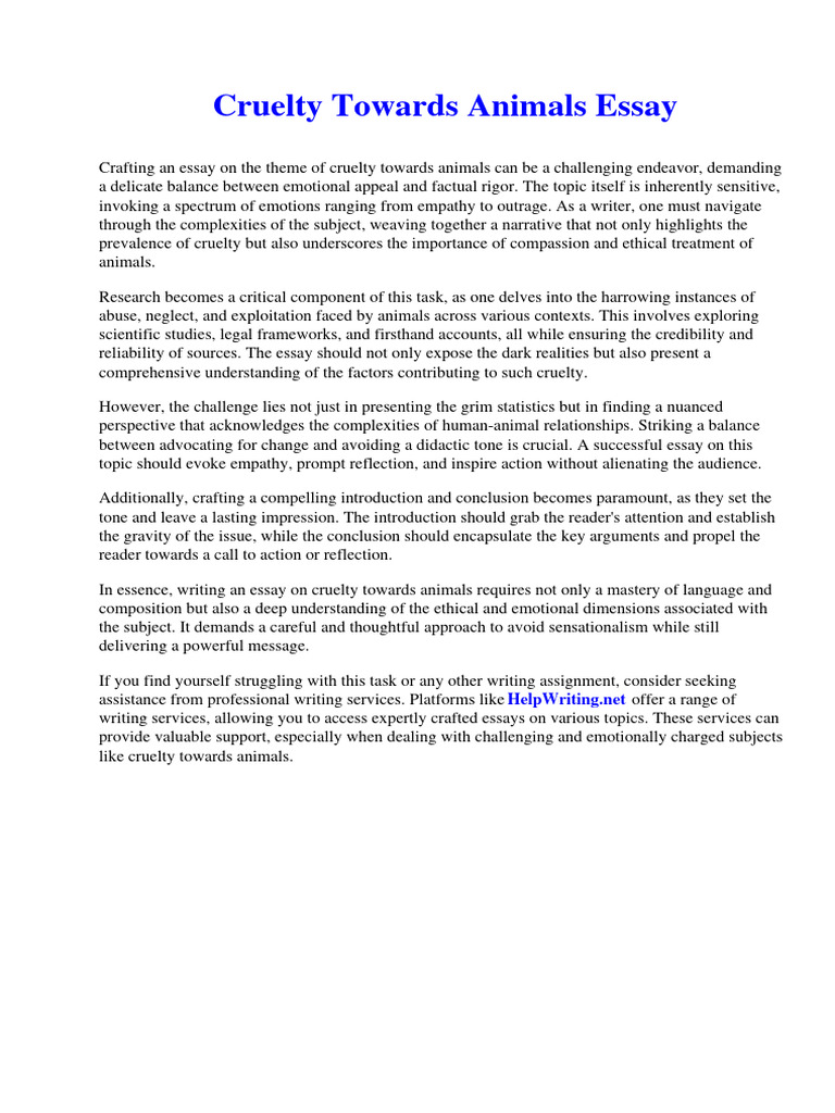 Cruelty Towards Animals Essay | PDF | Patient | Hand Washing