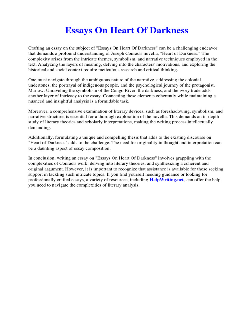 Essays On Heart of Darkness | PDF | Heart Of Darkness | Apoptosis