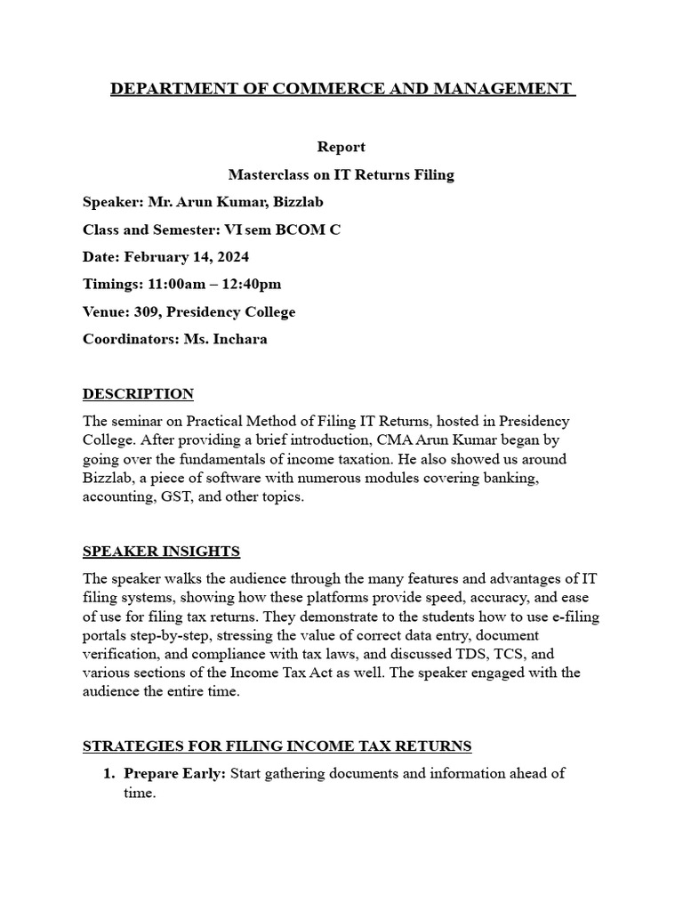 Bizzlab Masterclass on IT Returns Filing | PDF | Taxes | Economies
