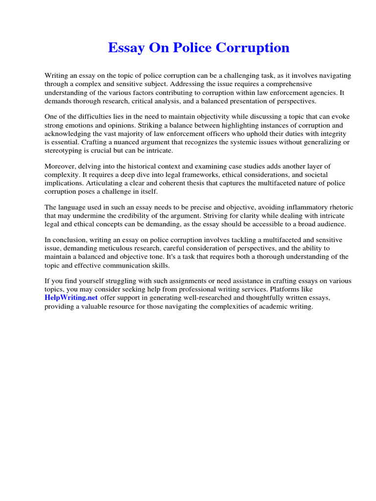 Essay On Police Corruption | PDF | Racketeer Influenced And Corrupt Organizations Act | Welfare