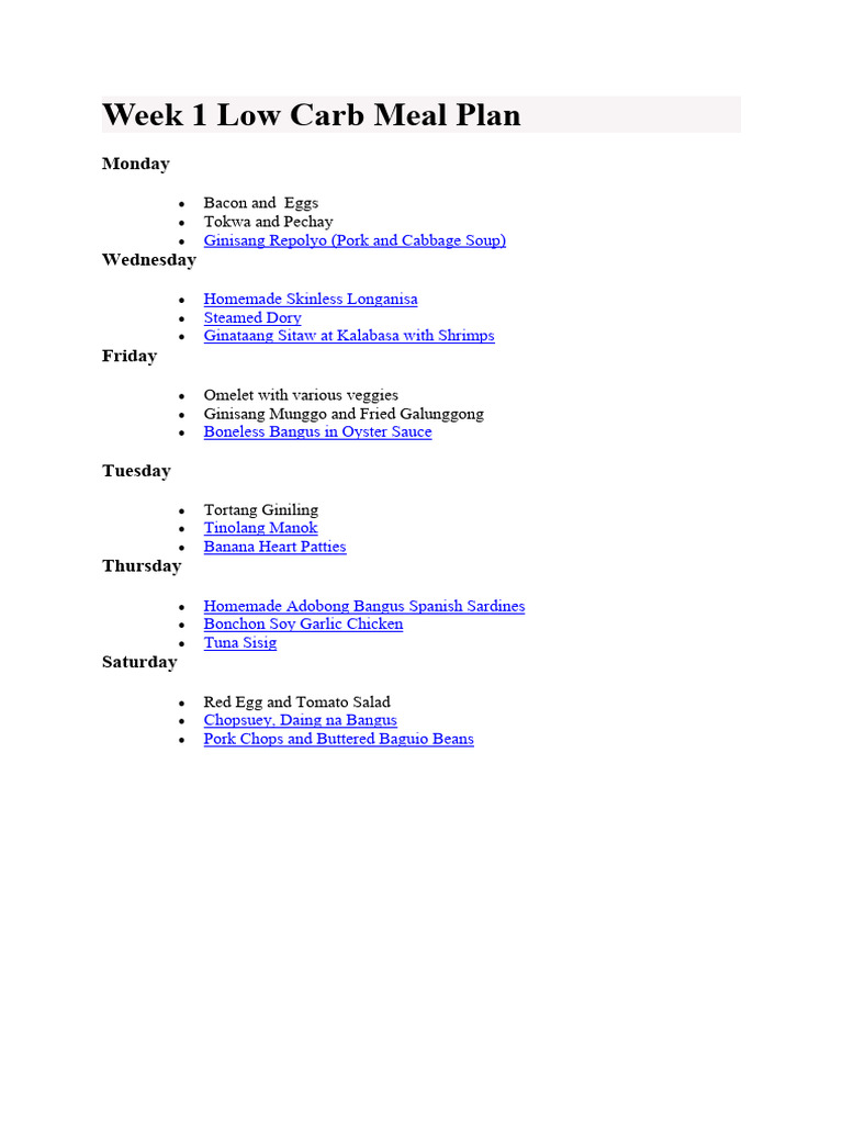 2-Week Filipino Low Carb Meal Plan | PDF