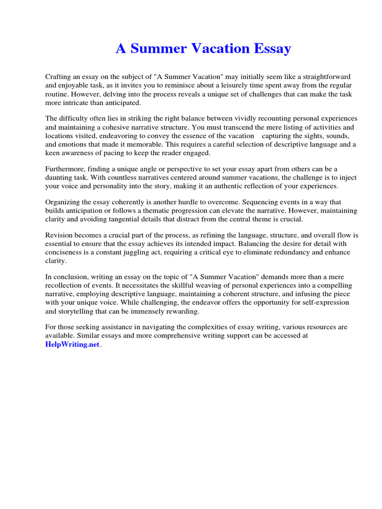 A Summer Vacation Essay | PDF | Roanoke Colony | Polygamy