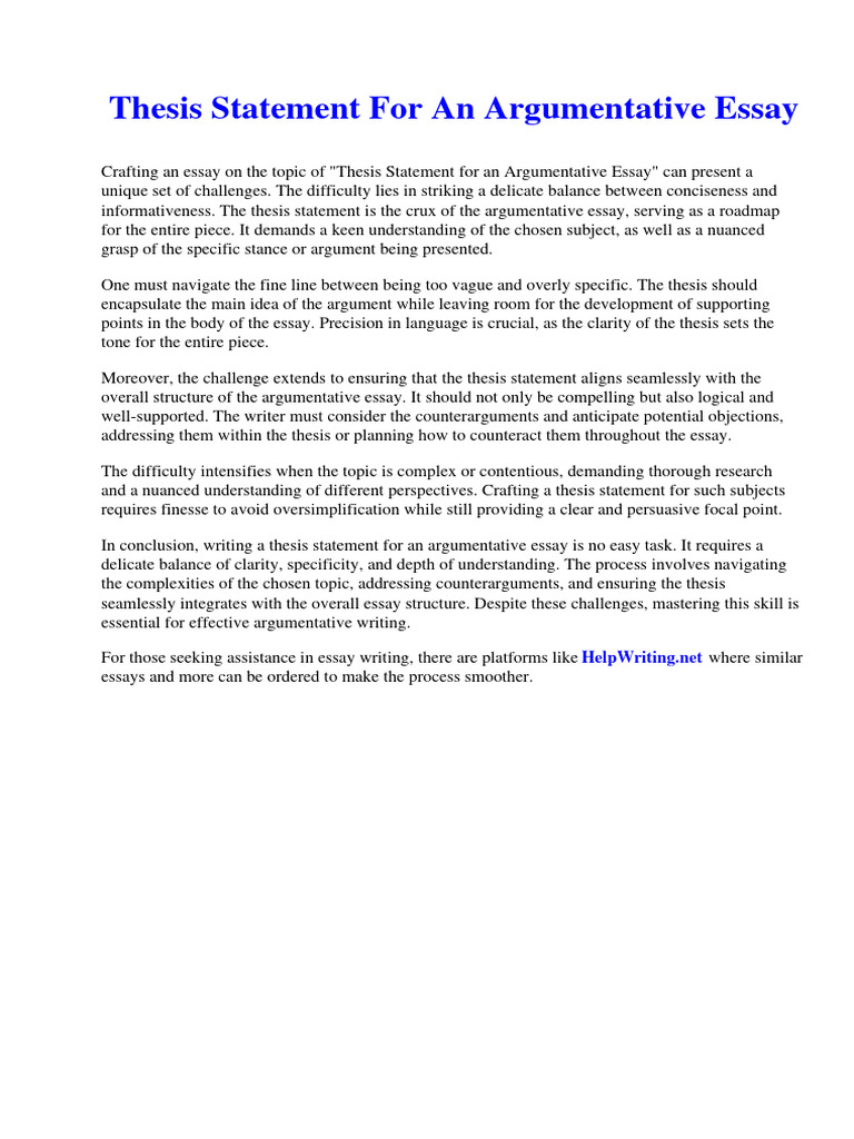 Thesis Statement For An Argumentative Essay | PDF | Outsourcing ...
