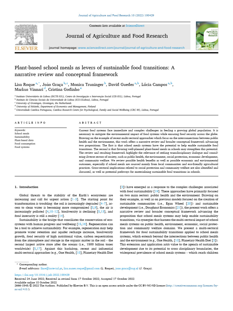 2022 - Plant-Based School Meals As Levers of Sustainable Food ...