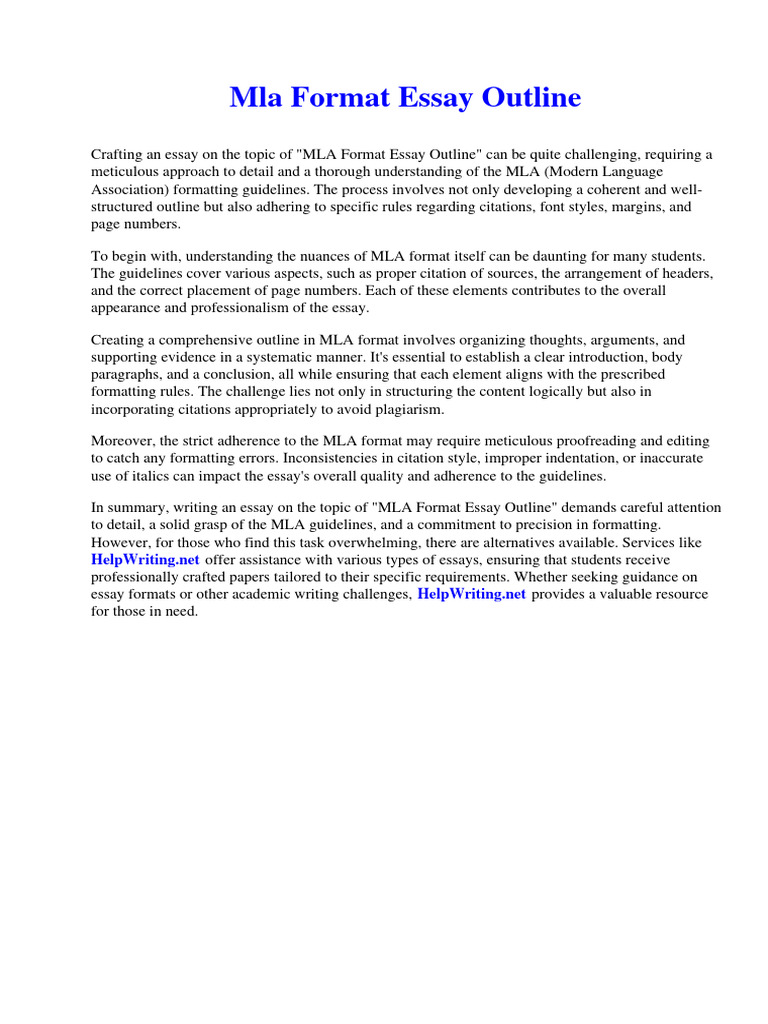 Mla Format Essay Outline | PDF | Citation | Essays