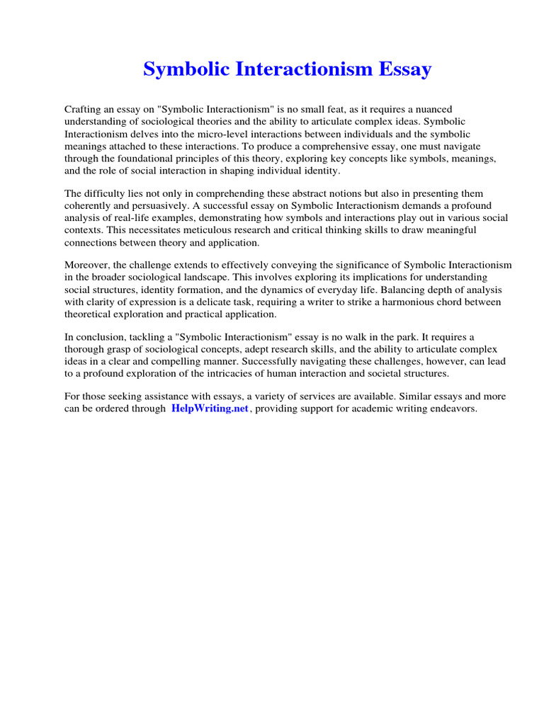 Symbolic Interactionism Essay | PDF