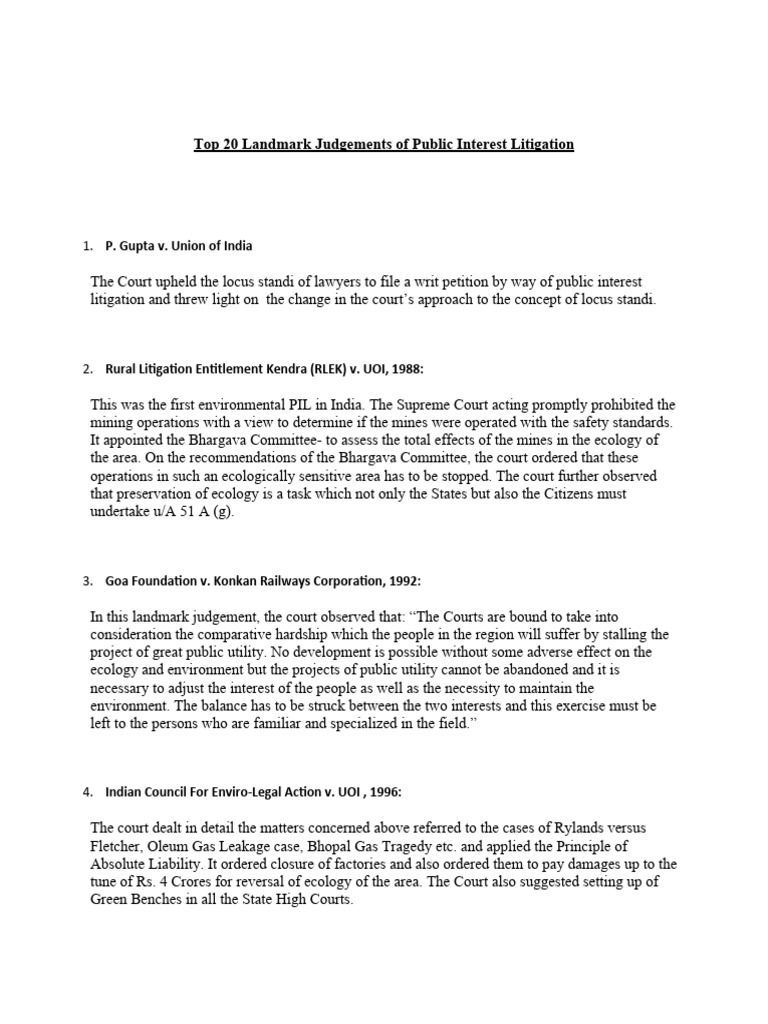 Top 20 Pil Cases | PDF | Supreme Court Of India | Judiciaries