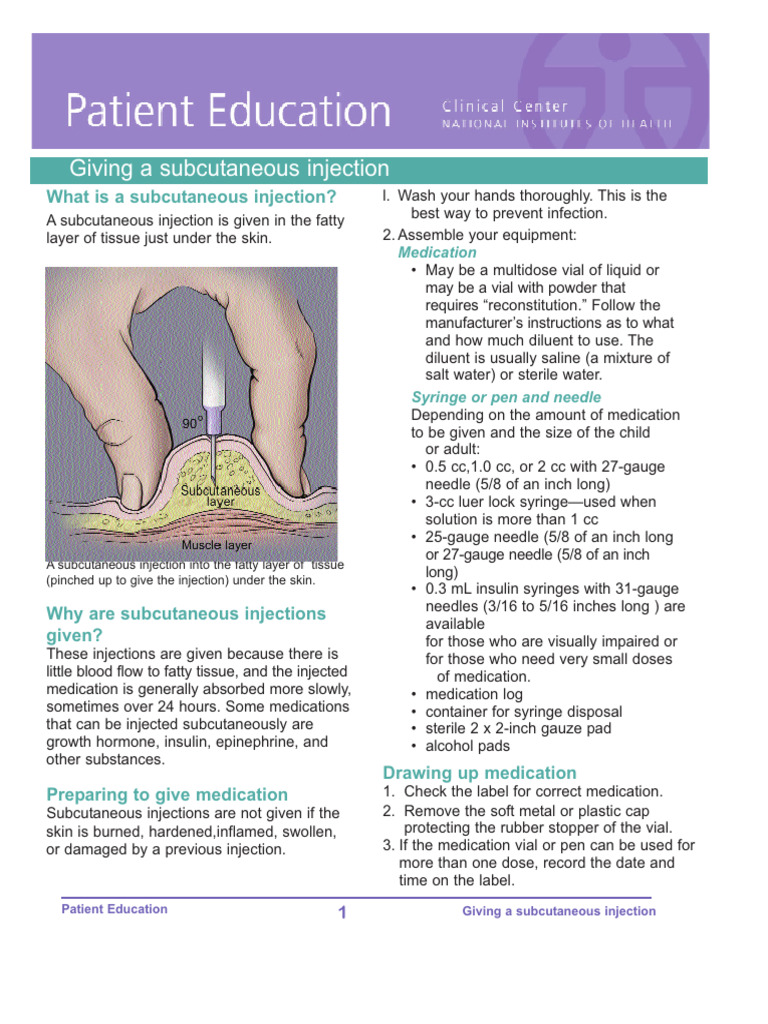 Giving Subcutaneous Injection | PDF | Injection (Medicine) | Syringe