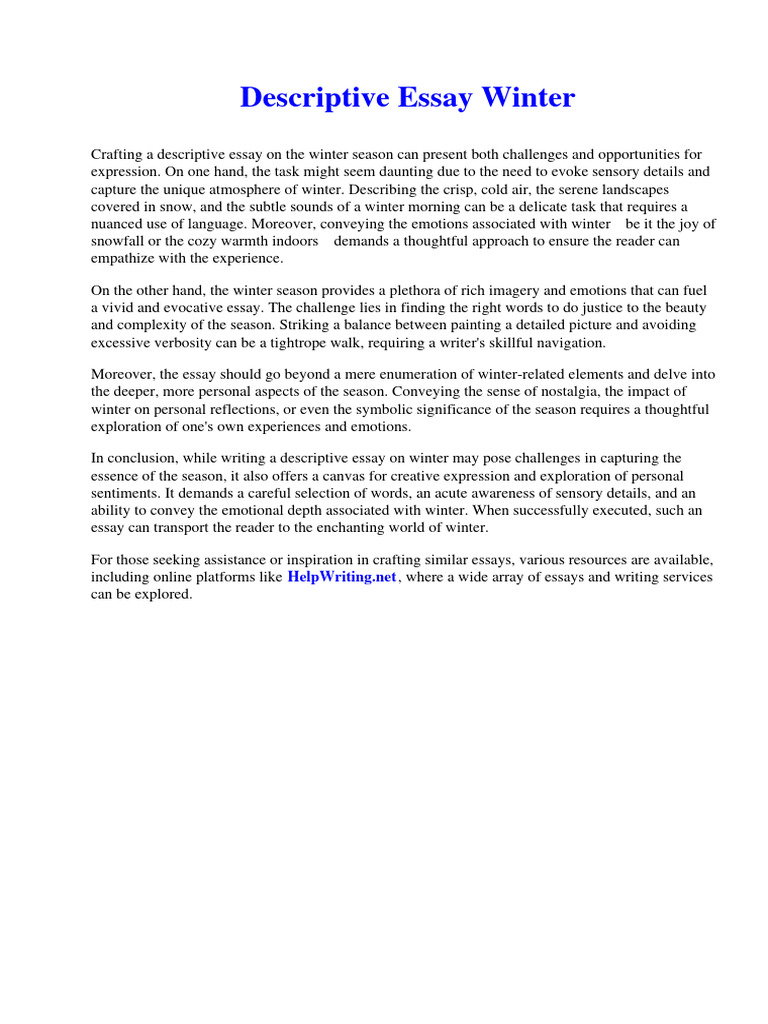 Descriptive Essay Winter | PDF | Corporate Social Responsibility