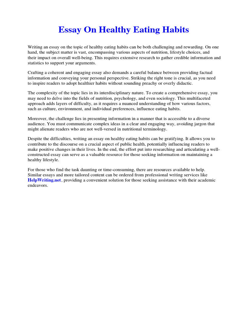 Essay On Healthy Eating Habits | PDF | Essays