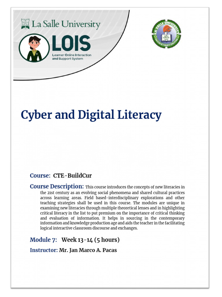 Learning Module 7 - Cyber and Digital Literacies | PDF | Literacy ...