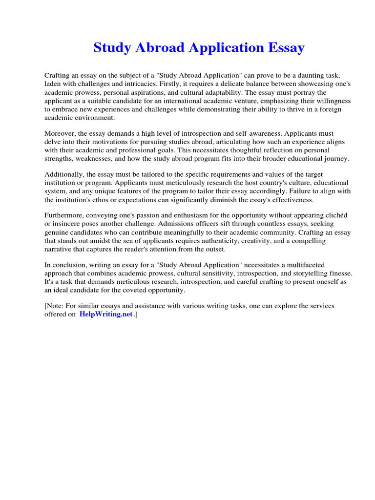 Study Abroad Application Essay Guide | PDF | Health Care | International Student
