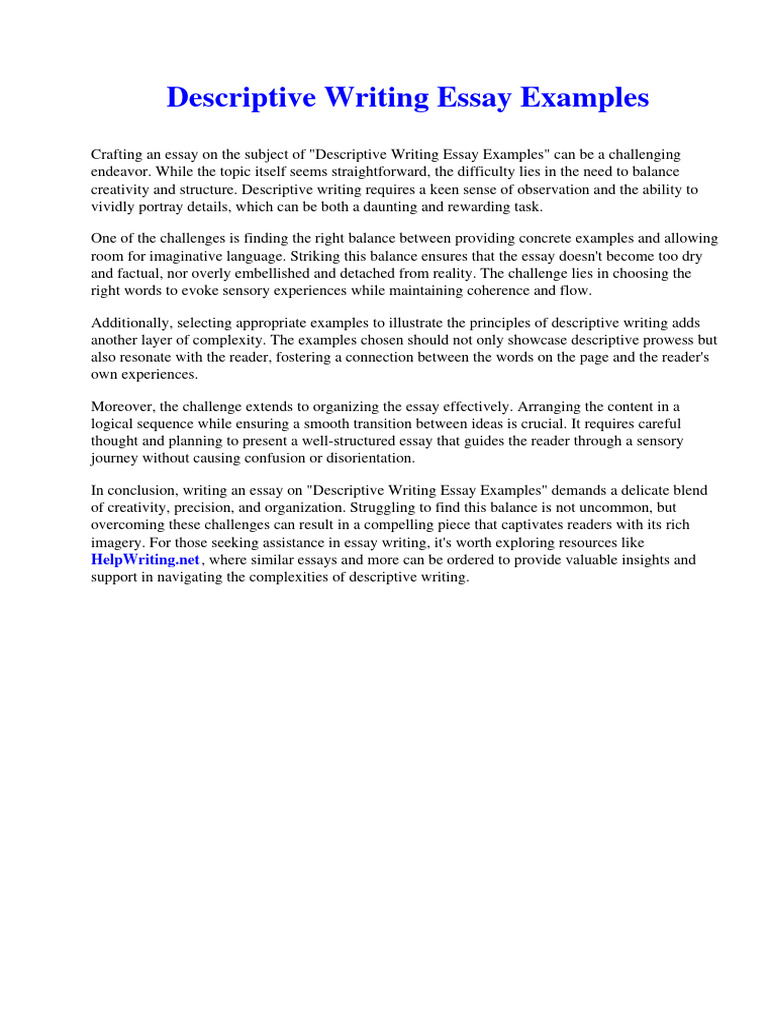 Descriptive Writing Essay Examples | PDF | Chinese Economic Reform | Essays