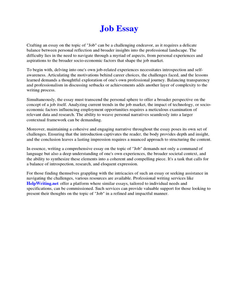 Job Essay | PDF | Hedonism | Well Being