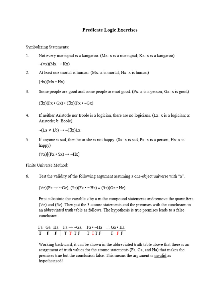 Predicate Logic Practice Exercises With Answers | PDF | Teaching Methods & Materials