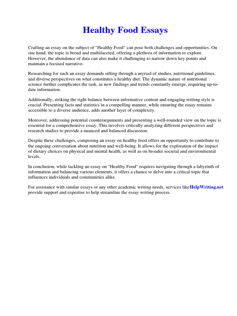 Healthy Food Essays | PDF | Bulimia Nervosa | Essays