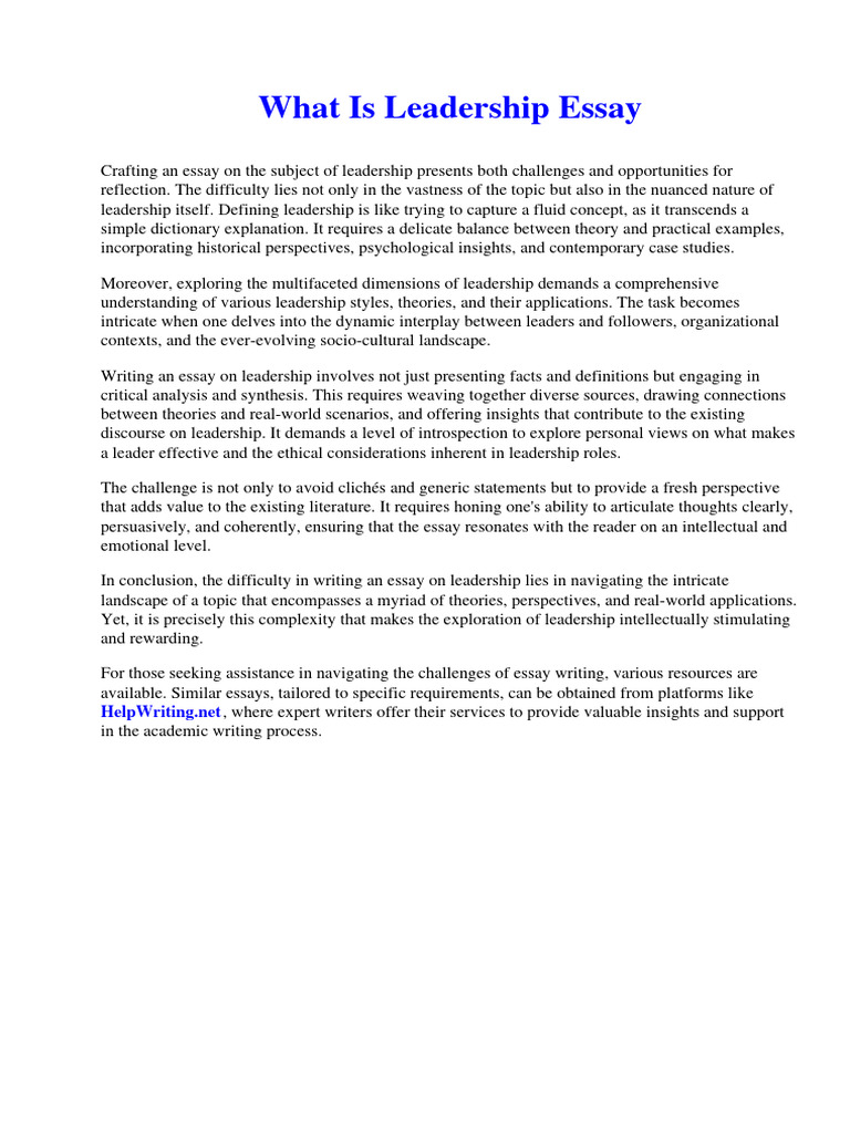 What Is Leadership Essay | PDF | Leadership | Essays