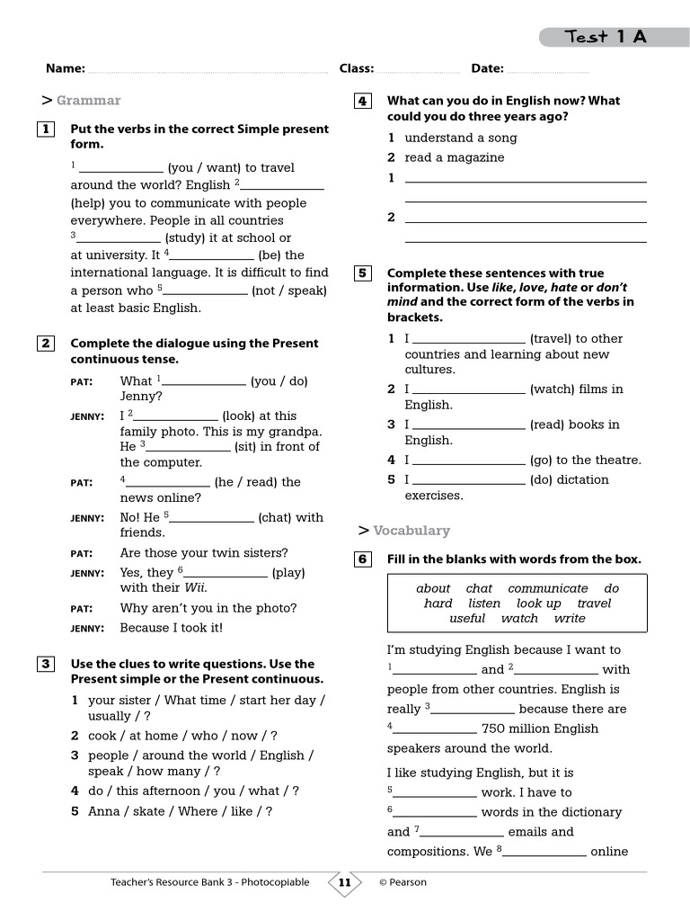 WU 3 Test 1 AB PDF English Language Vocabulary