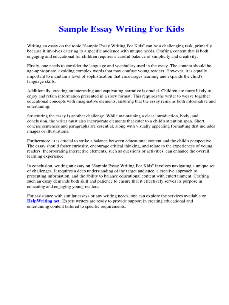 Sample Essay Writing For Kids | Download Free PDF | Paradise Lost ...