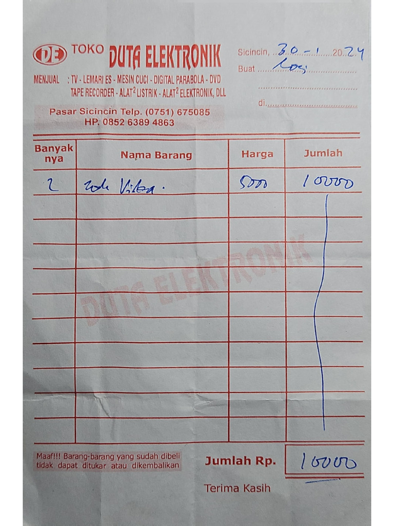 30-01-2024 - 10 Nota Toko Duta Elektronik (2 BH Vilea), TGL | PDF