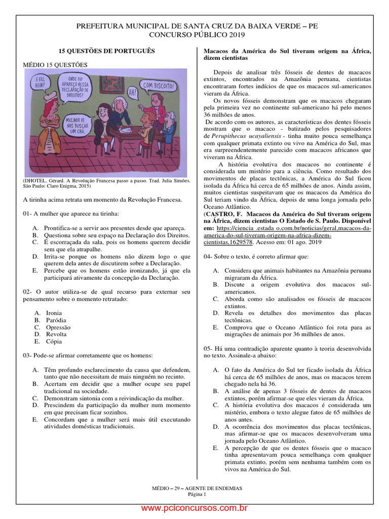 Prova - Agente de Combate A Endemias Da Prefeitura de Santa Cruz Da ... Prova - Agente de Combate A Endemias Da Prefeitura de Santa Cruz Da ...