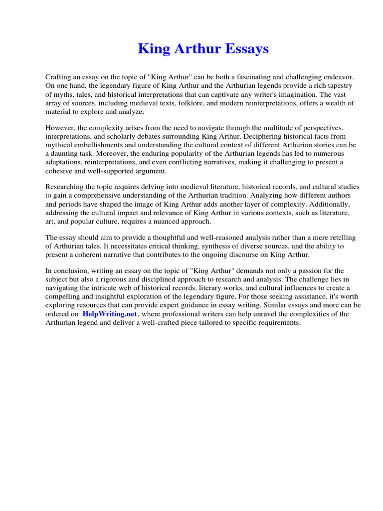 King Arthur Essays | PDF | Imperialism | Clinical Medicine