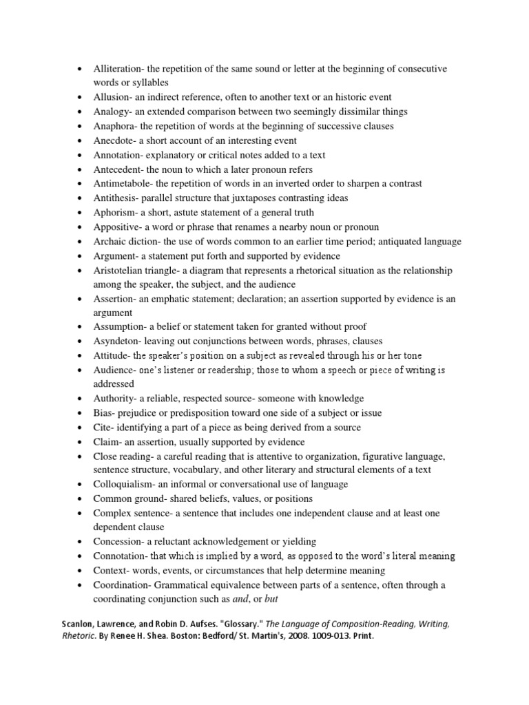 Glossary of Rhetorical Terms | PDF | Sentence (Linguistics) | Rhetoric